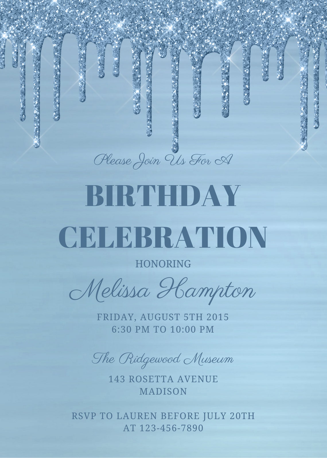 Editable Light Blue Birthday Invitation Blue Glitter Drip - Etsy