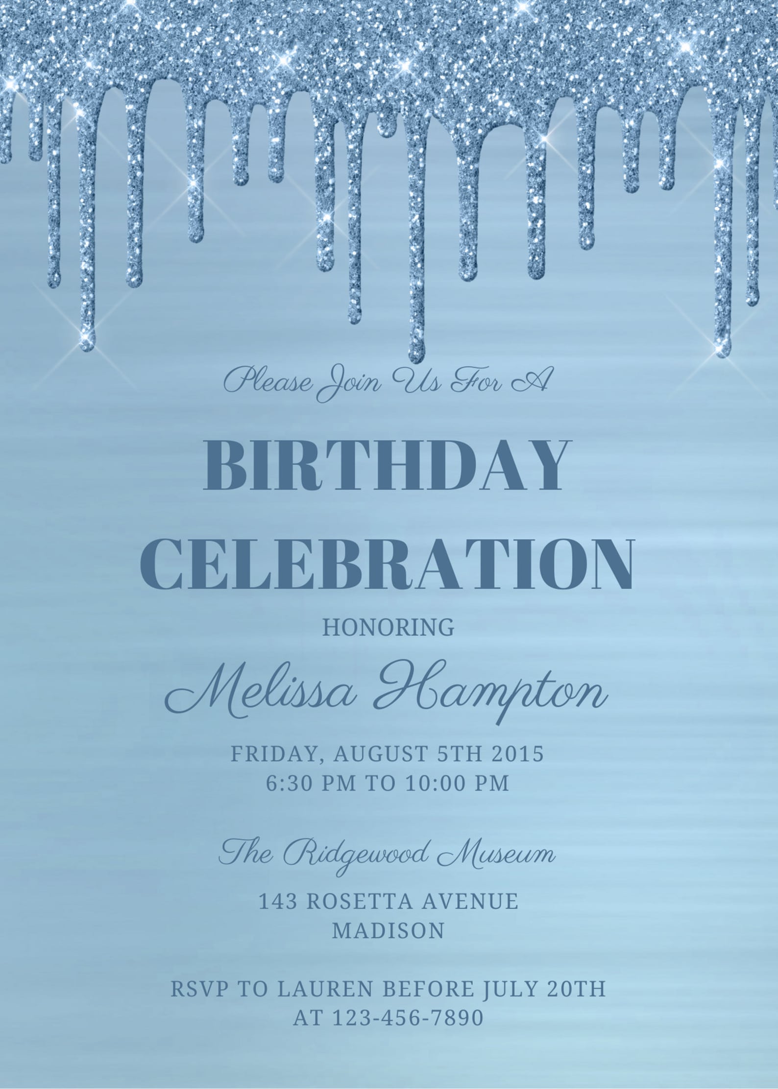 Editable Light Blue Birthday Invitation Blue Glitter Drip - Etsy