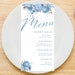 Editable Menu Cards Template, Baby Blue and Silver Menu, Floral, Dinner ...