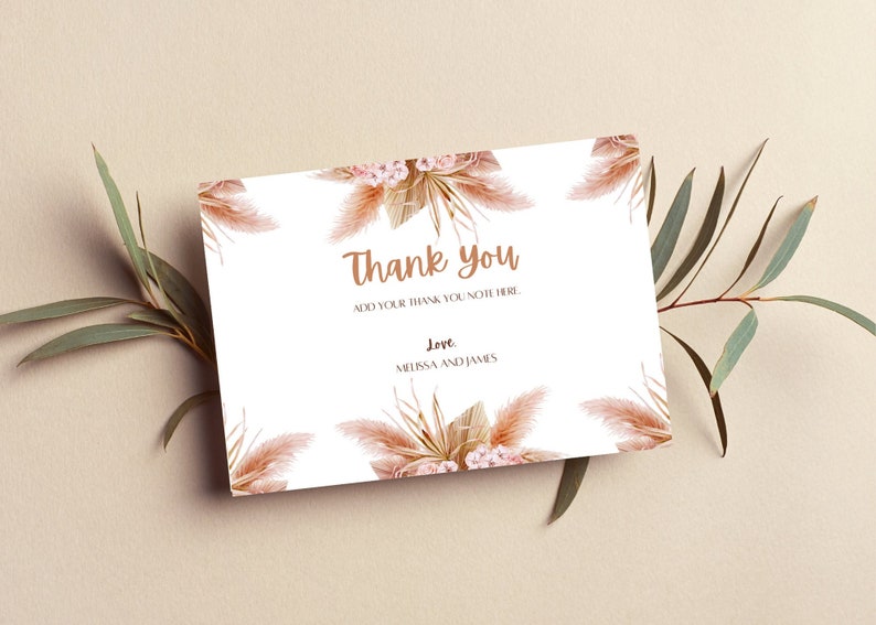 Printable Thank You Card Editable Boho Thank You Note Pampas - Etsy
