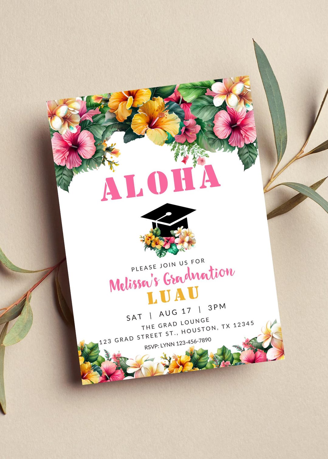 Editable Luau Graduation Invitation, Aloha, Luau Graduation Party ...