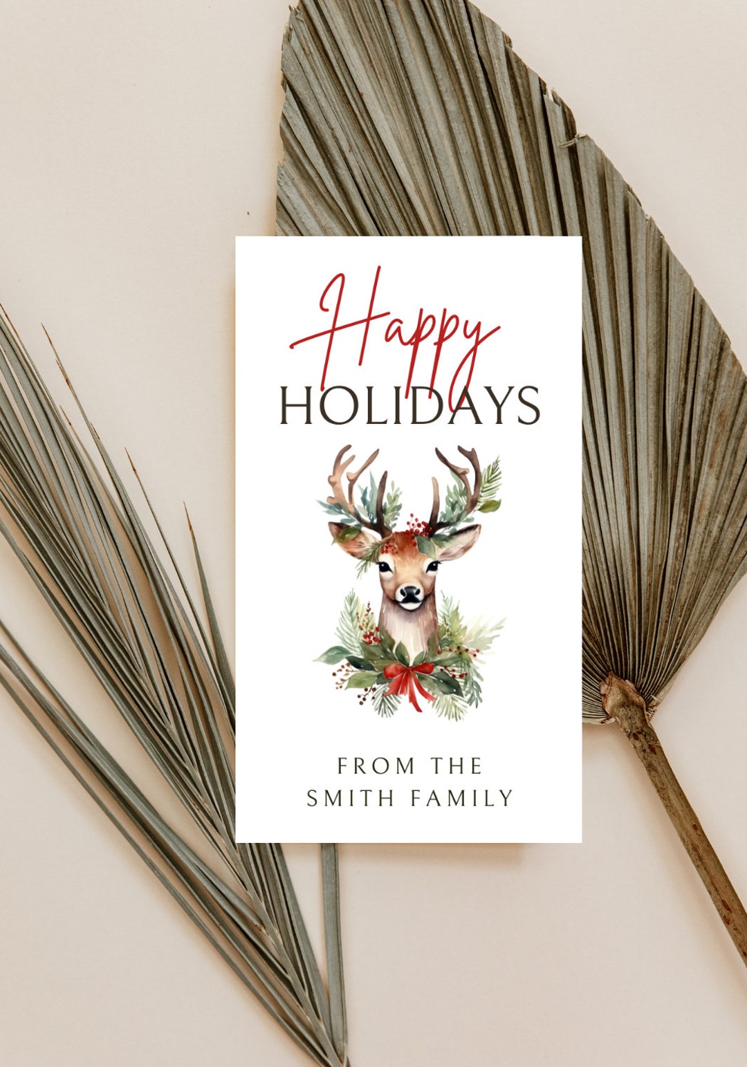 Editable Happy Holidays Reindeer Gift Tag, Printable - Etsy