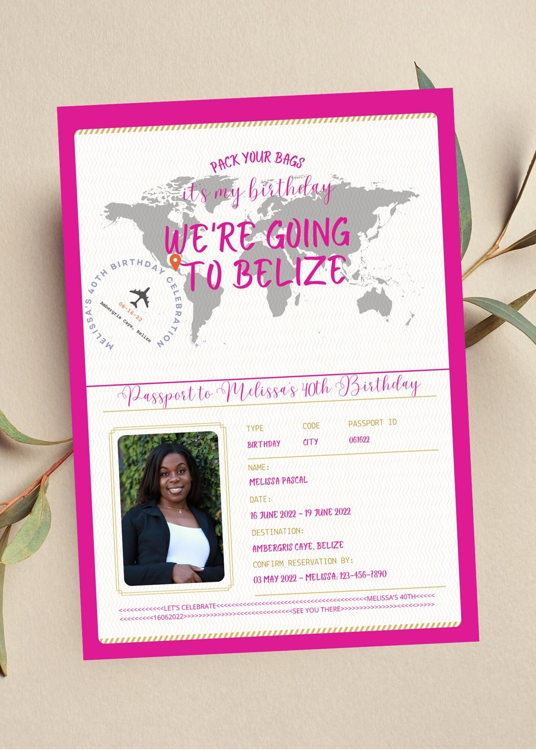 Birthday Passport Invitation Pink, Destination Birthday Invitation ...