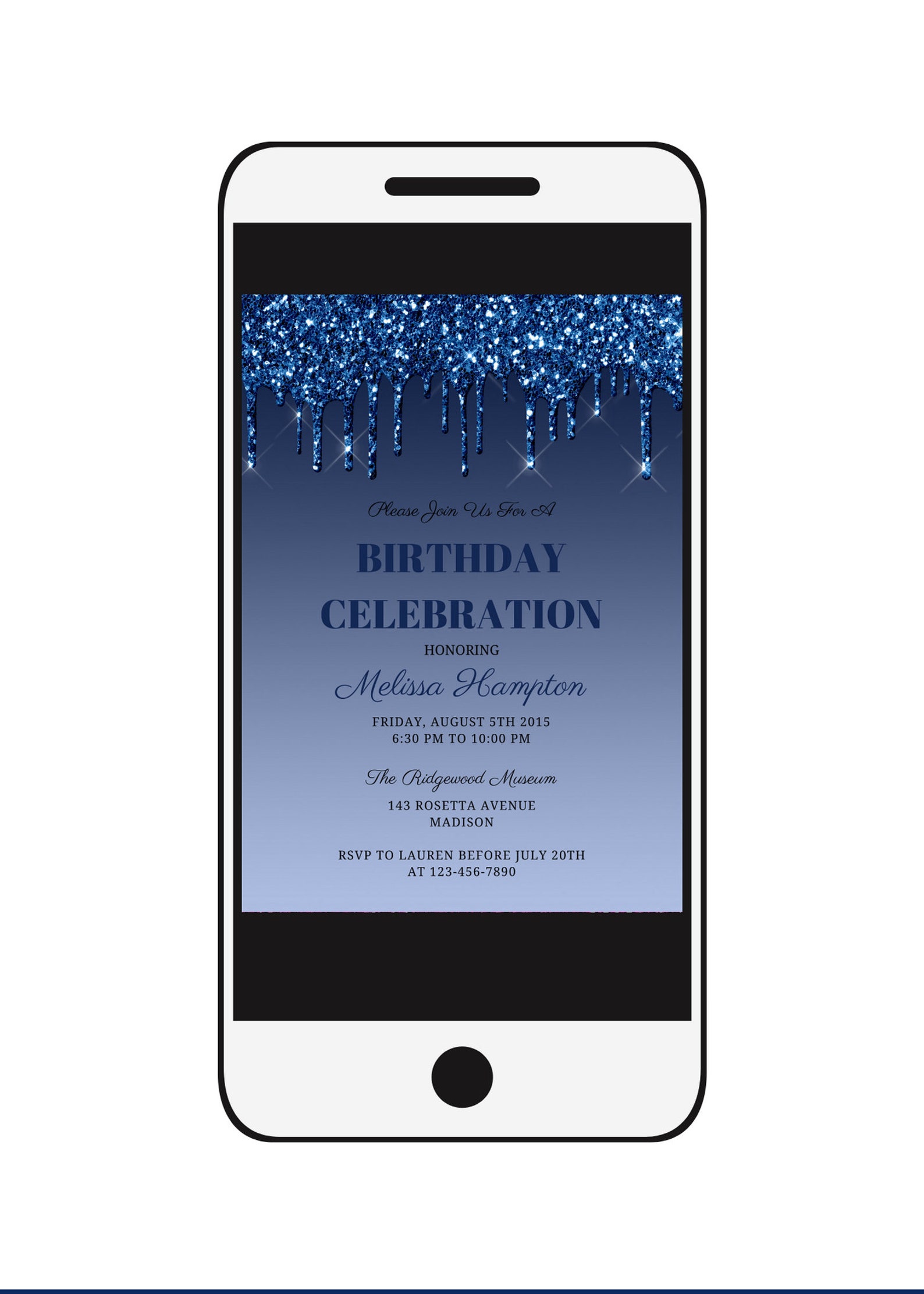 Editable Blue Birthday Invitation Blue Glitter Drip Dripping | Etsy