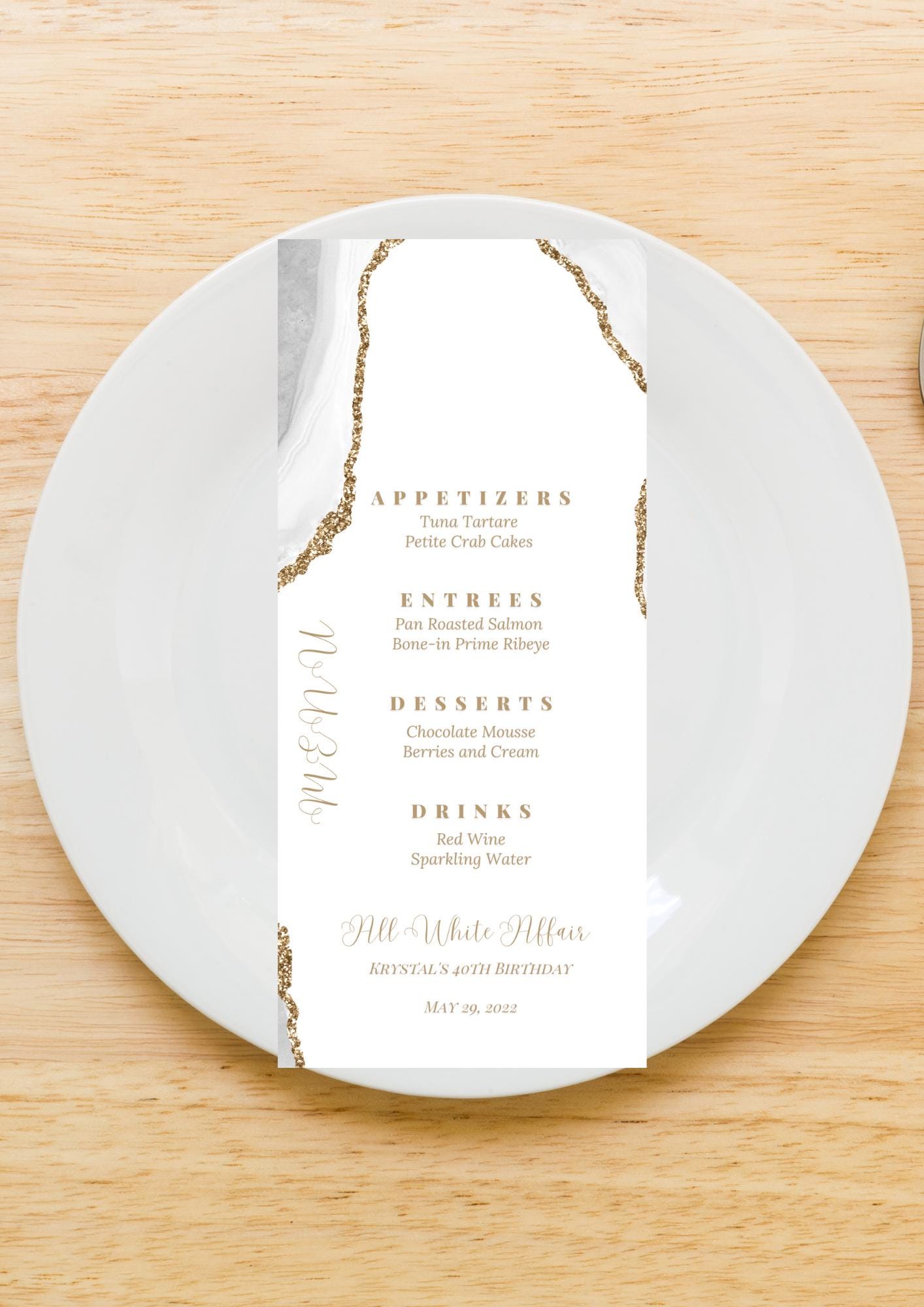 All White Affair Menu Card Template, Birthday Dinner Menu Card ...