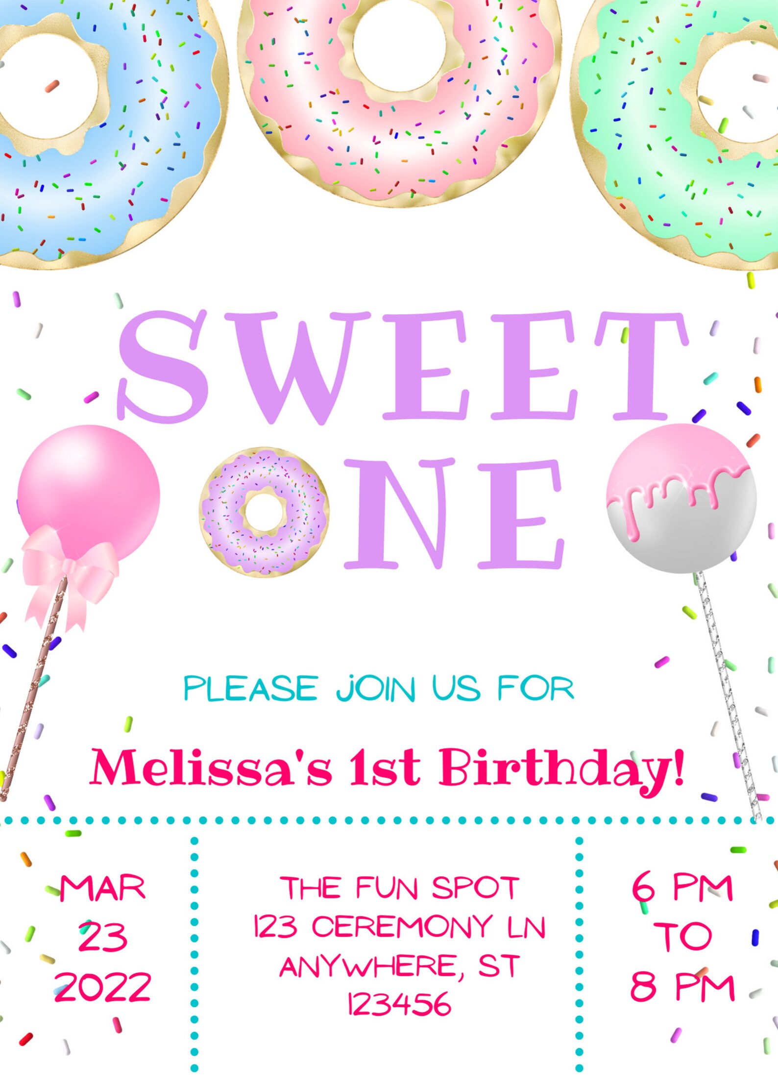 Editable Sweet One Birthday Invitation Donuts Cake Pop - Etsy