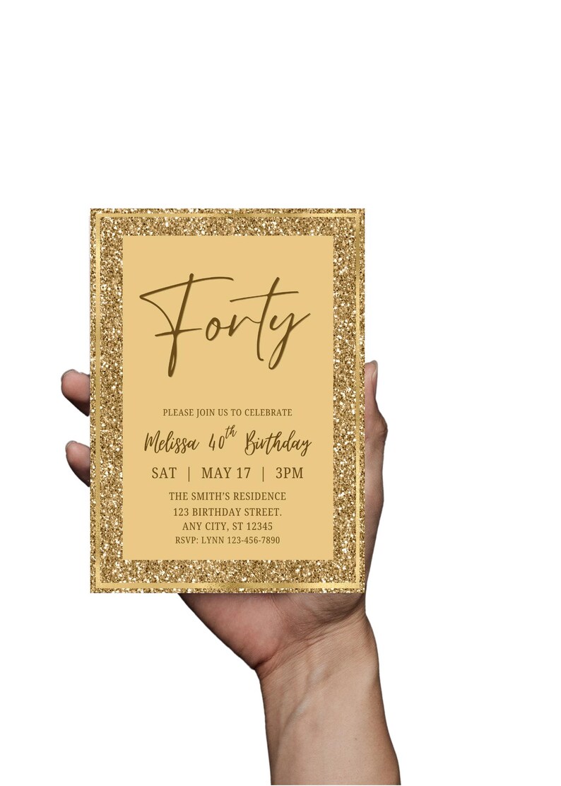 Editable Gold Birthday Invitation, Glitter, Any Occasion, Printable or ...