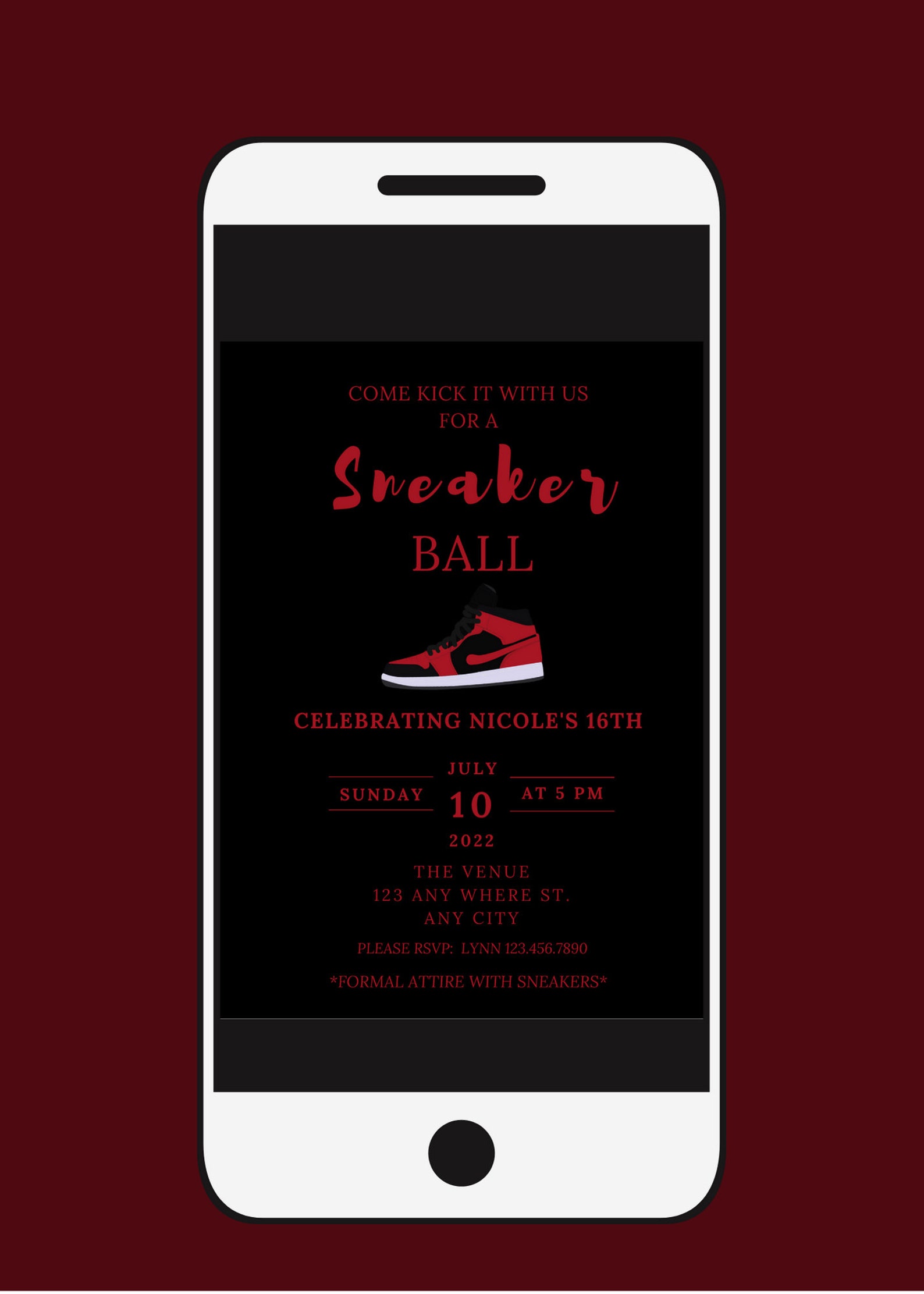 Editable Sneaker Ball Invitation, Sneaker Ball Birthday, Red and Black ...
