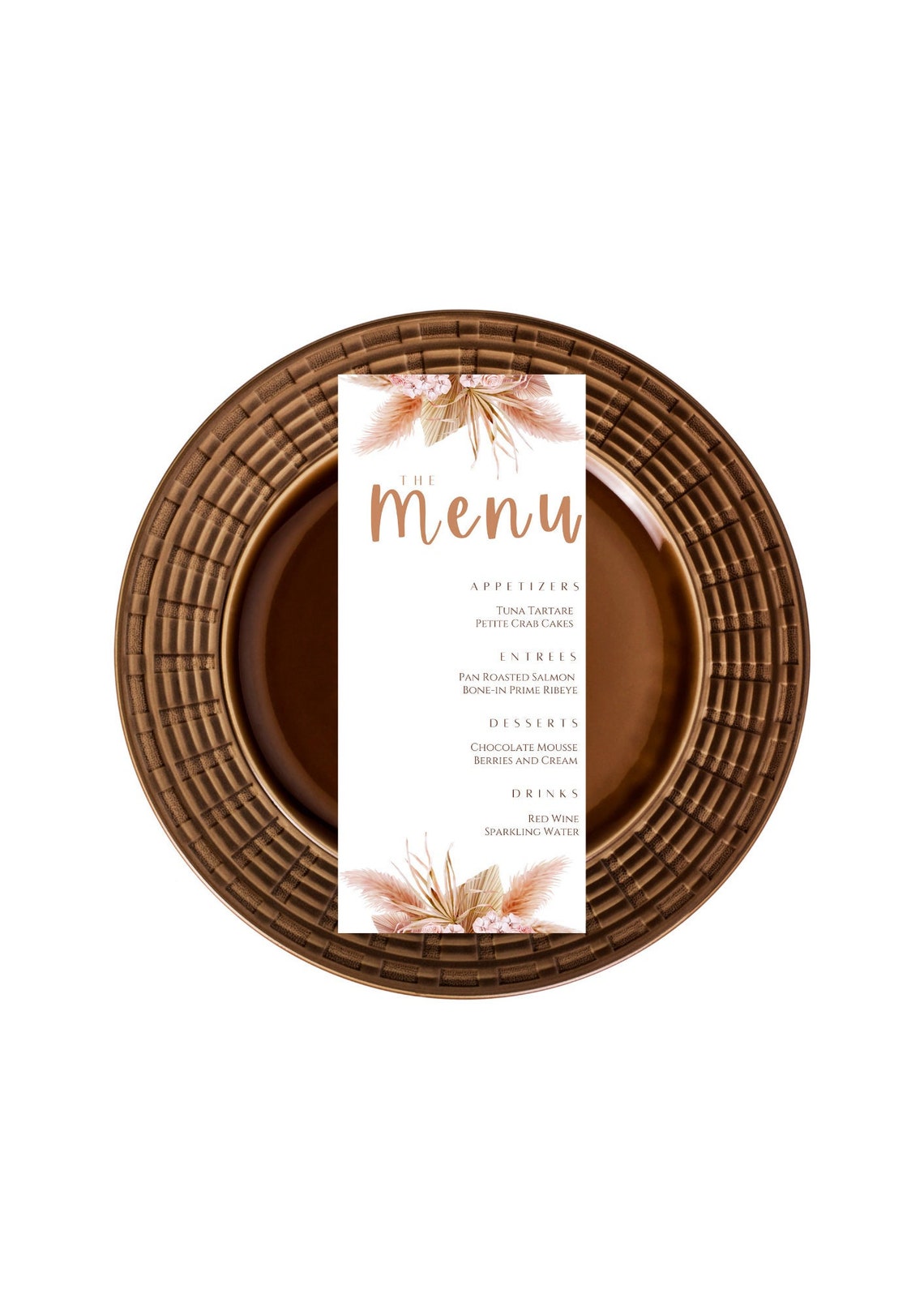 Editable Menu Card Template, Boho Menu Cards, Pampas Grass, Birthday ...
