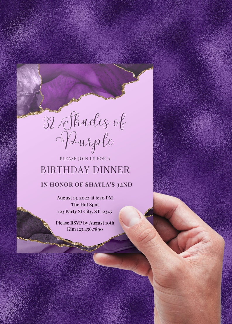 Editable Shades of Purple Invitation Purple and Gold Birthday - Etsy