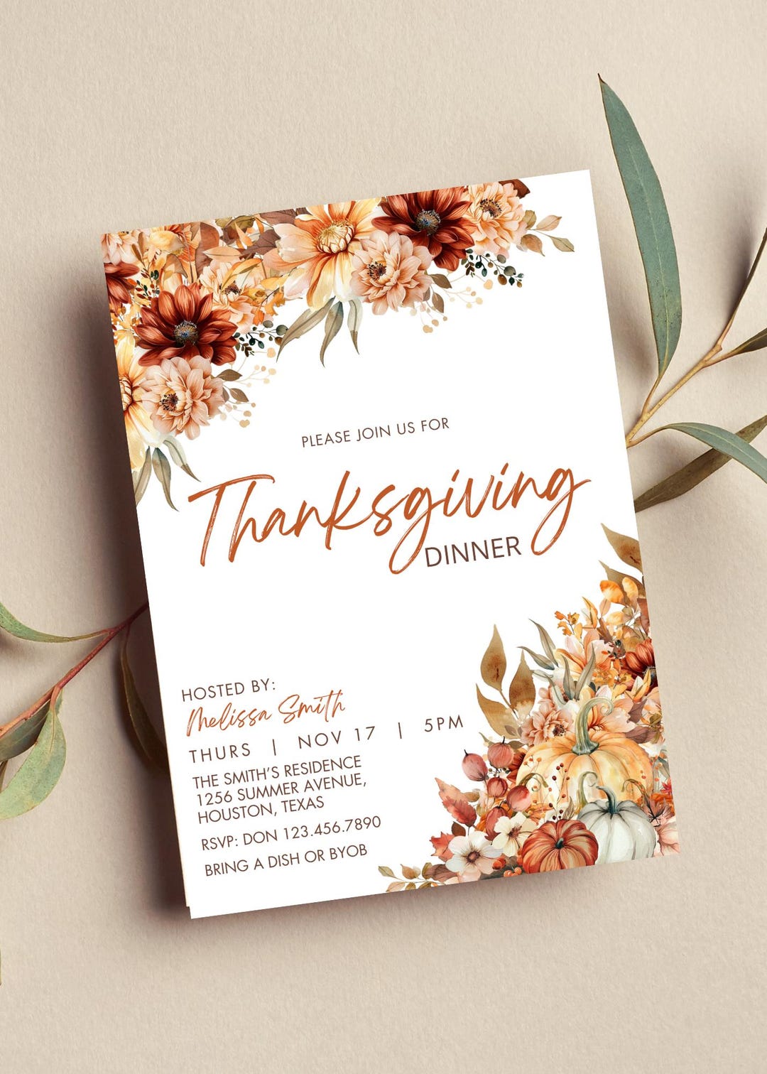 Editable Thanksgiving Dinner Invitation, Friendsgiving, Printable or ...