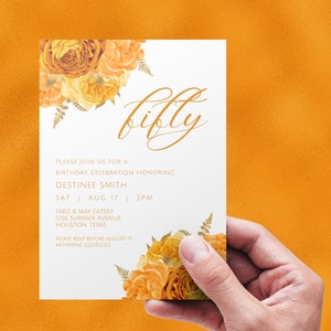 Editable Orange and Gold Floral Invitation, Orange and Gold Flowers ...