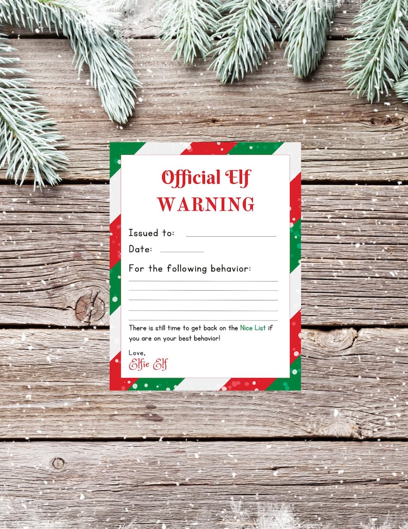Editable Official Elf Warning Letter, Naughty List Elf Report Santa ...
