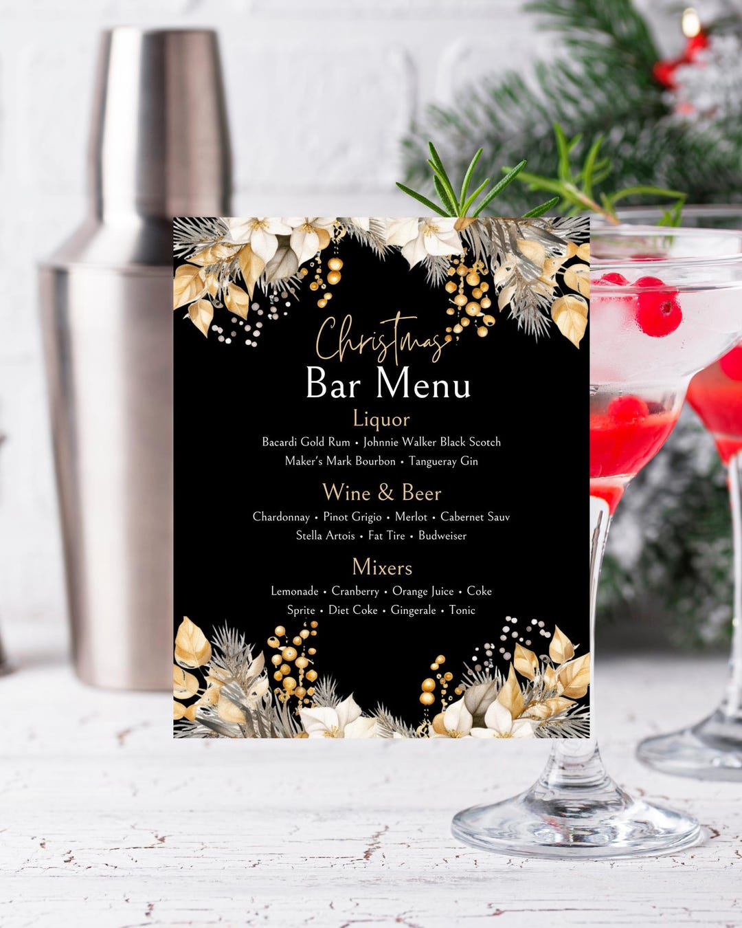 Editable Christmas Cocktail Menu, Holiday Drink Menu, Christmas Bar ...