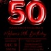 Editable 50th Birthday Invitation, Red and Black Invitation, Red 50 ...