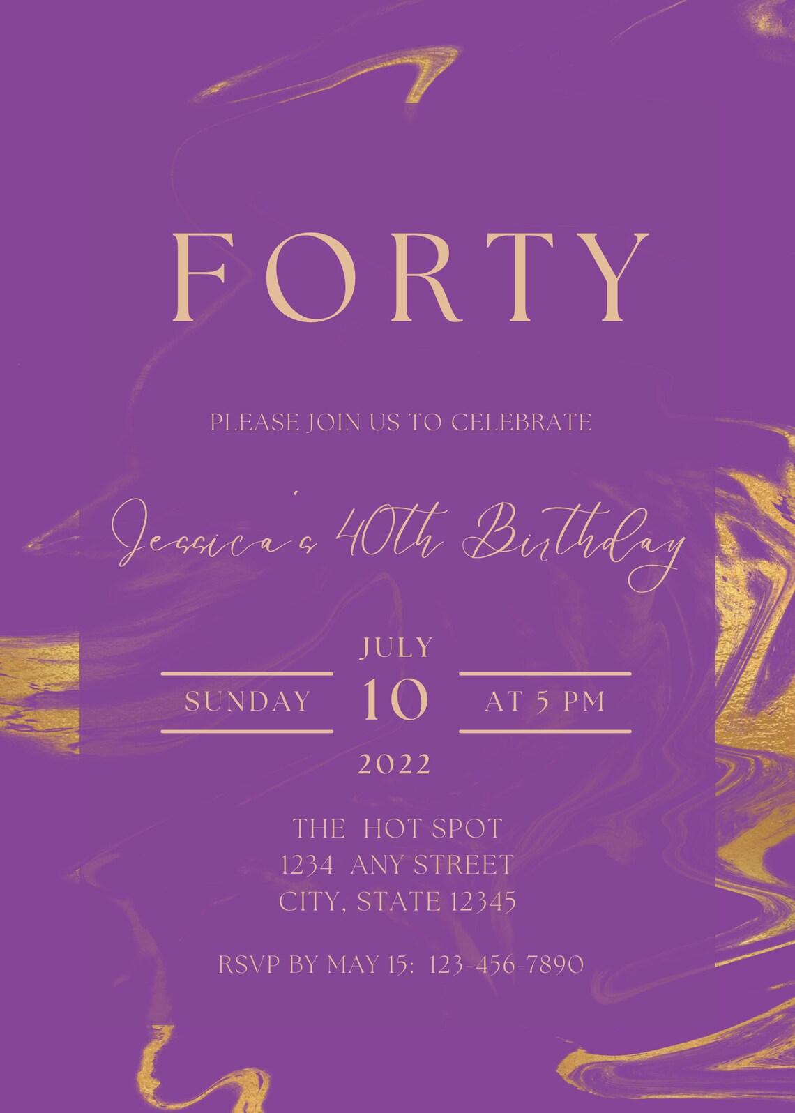 Editable Purple and Gold Birthday Invitation Purple Marble - Etsy