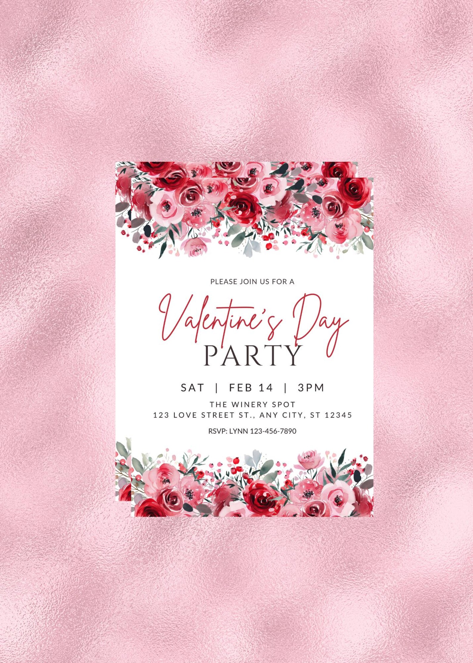 Editable Valentine's Day Party Invitation, Floral, Galentine's ...
