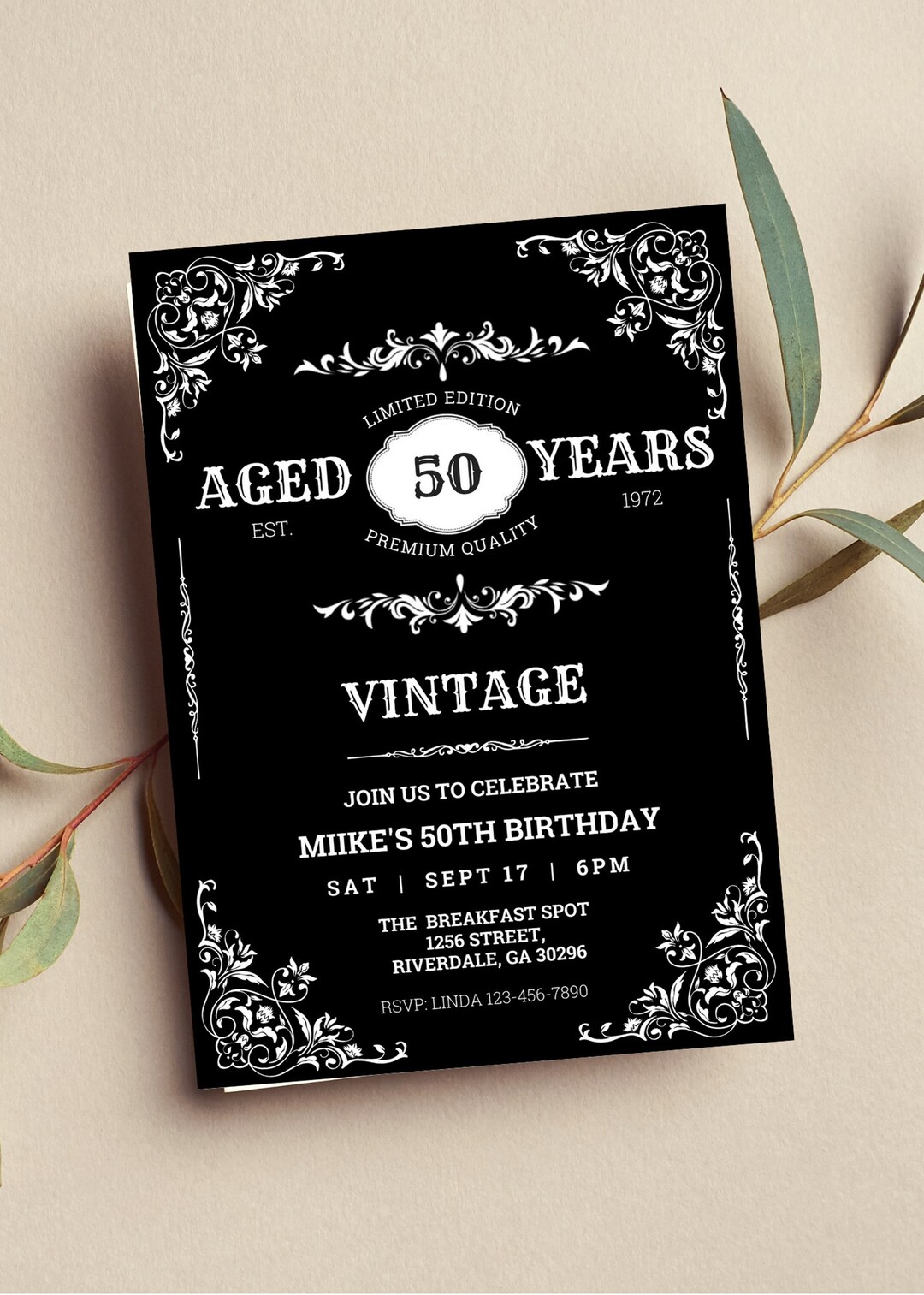 Editable Whiskey Label Invitation, Aged to Perfection, Vintage Birthday ...