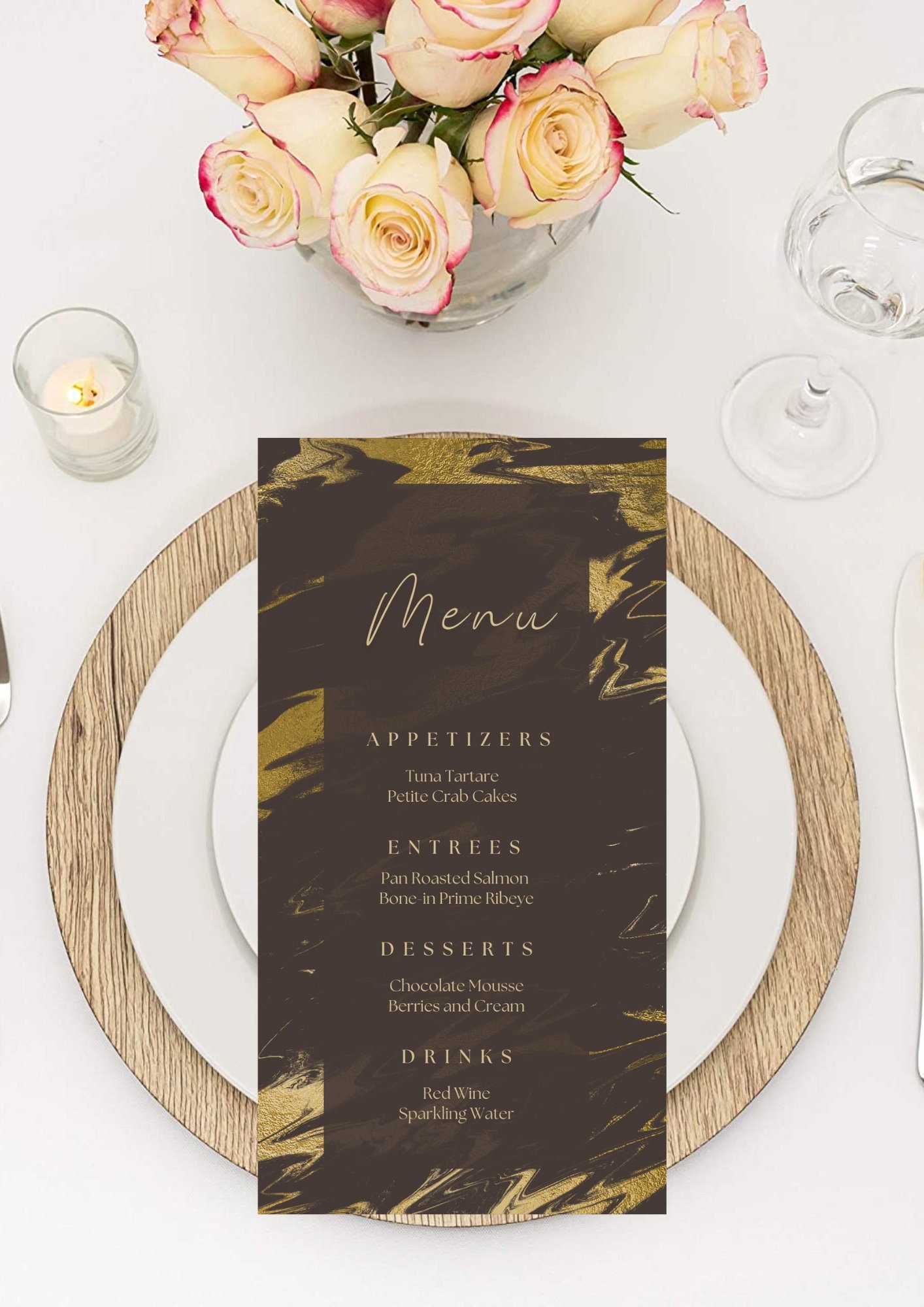 Editable Brown and Gold Menu Card Template, Marble Design, Luxury, Menu ...