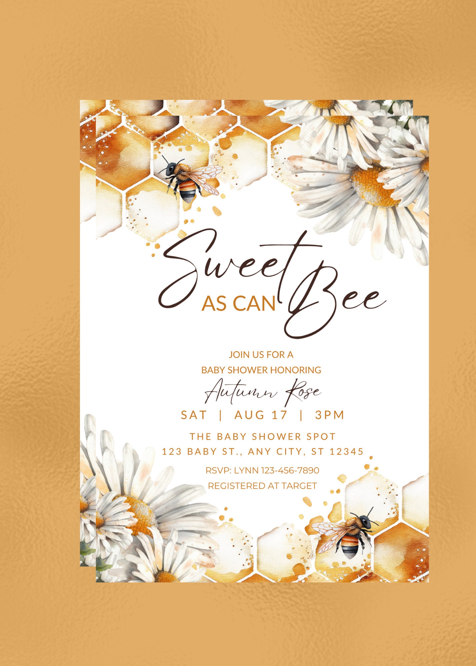Editable Sweet as Can Bee Baby Shower Invitation, Daisy, Honeycomb ...