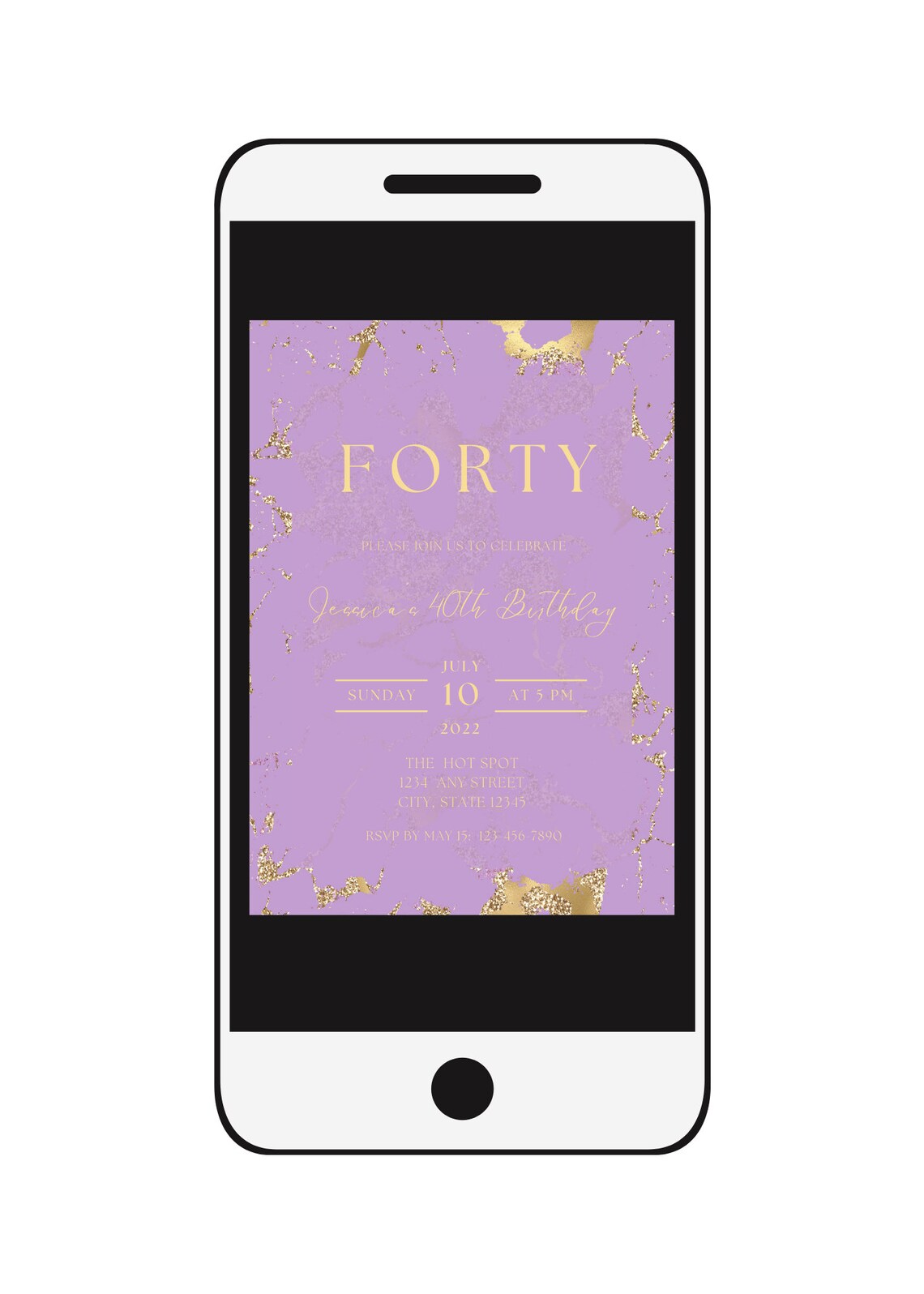 Editable Lilac and Gold Birthday Invitation Purple Marble - Etsy