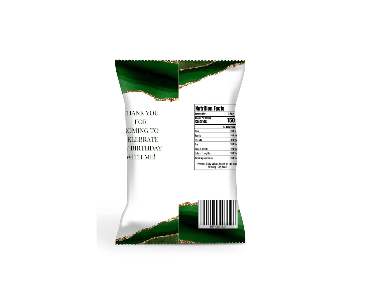 Editable Birthday Chip Bag, Green, White and Gold Chip Bag, Party Decor ...