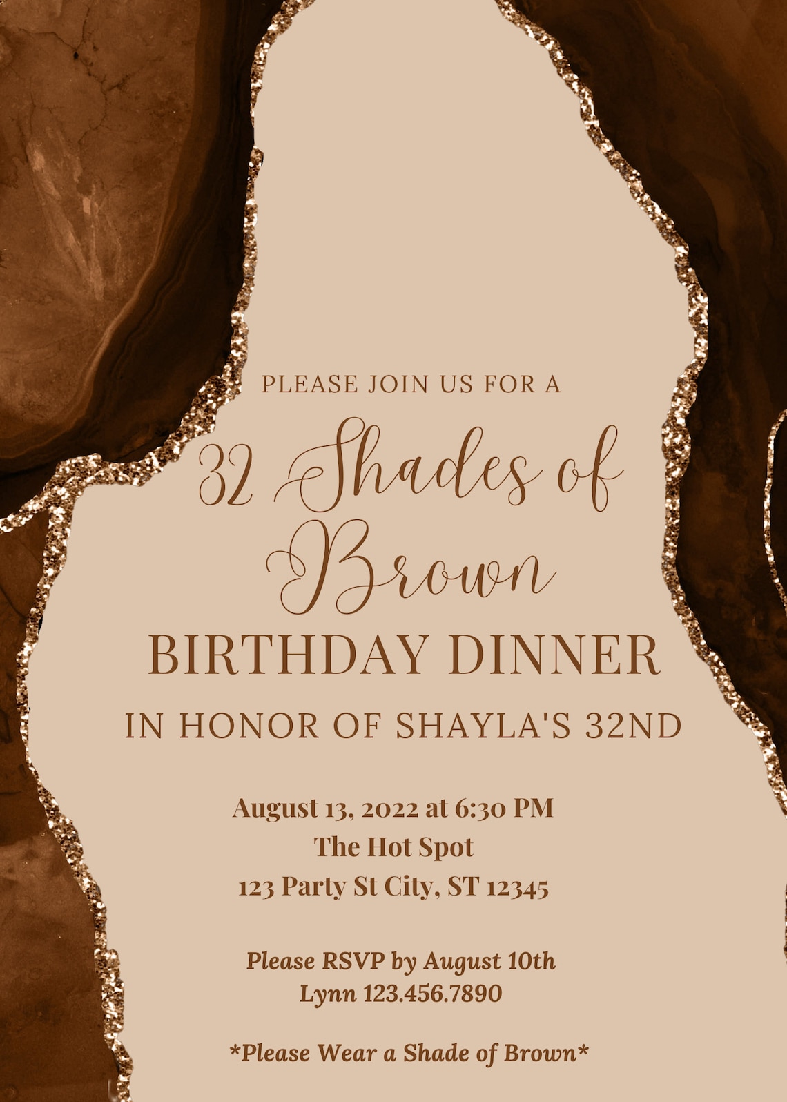 Editable Shades of Brown Birthday Dinner Invitation, Nude, Shades of ...