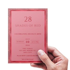 Editable Shades of Red Invitation, Red Birthday Invitation, Print or ...