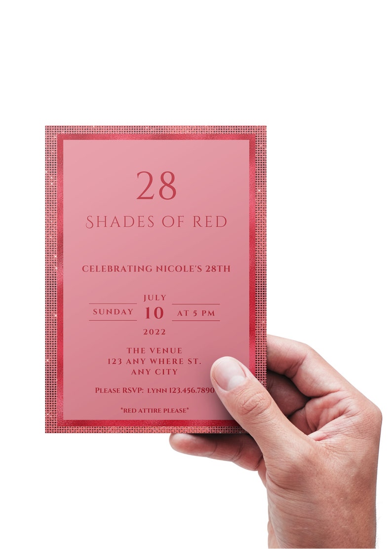 Editable Shades of Red Invitation, Red Birthday Invitation, Print or ...