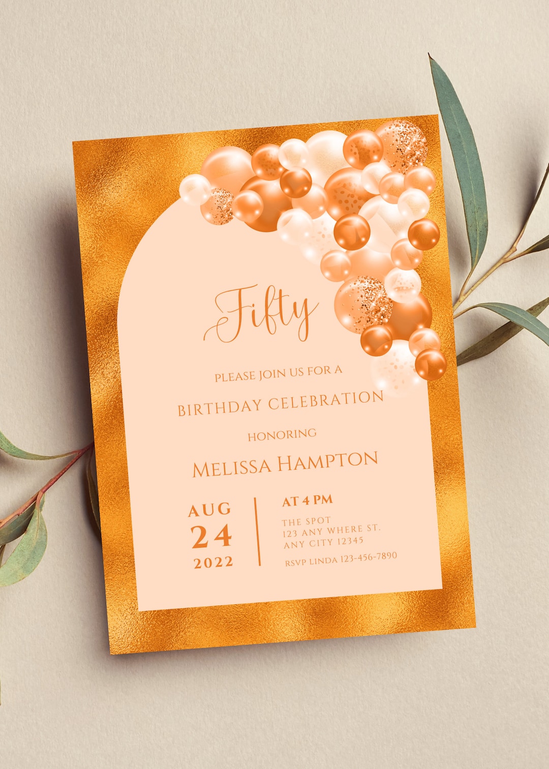 Editable Orange Birthday Invitation, Orange Balloon Arch Invite ...