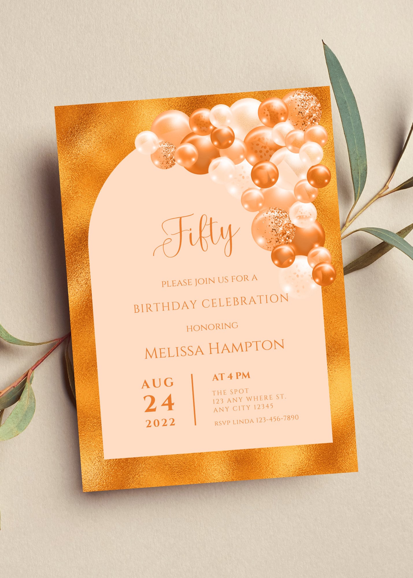 Editable Orange Birthday Invitation Orange Balloon Arch - Etsy Australia