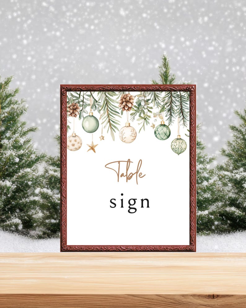 Editable Christmas Party Table Sign, Green and Gold, Printable Table ...
