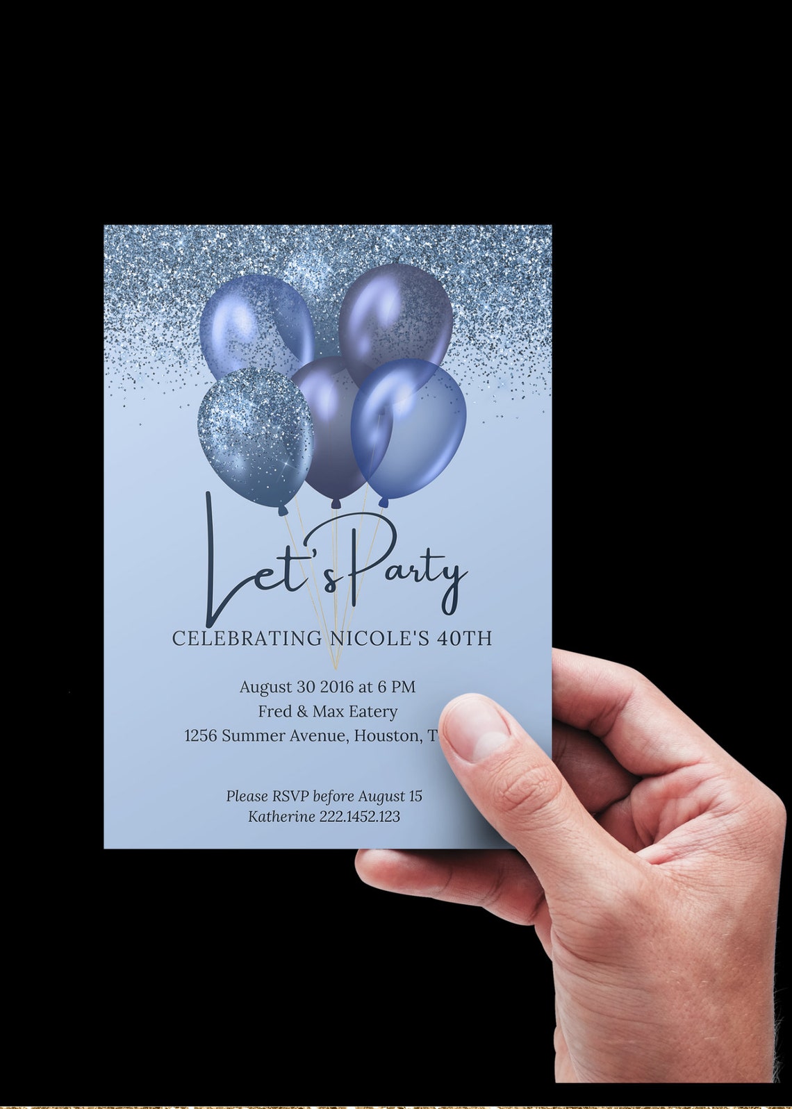 Editable Blue Birthday Invitation Let's Party Blue - Etsy