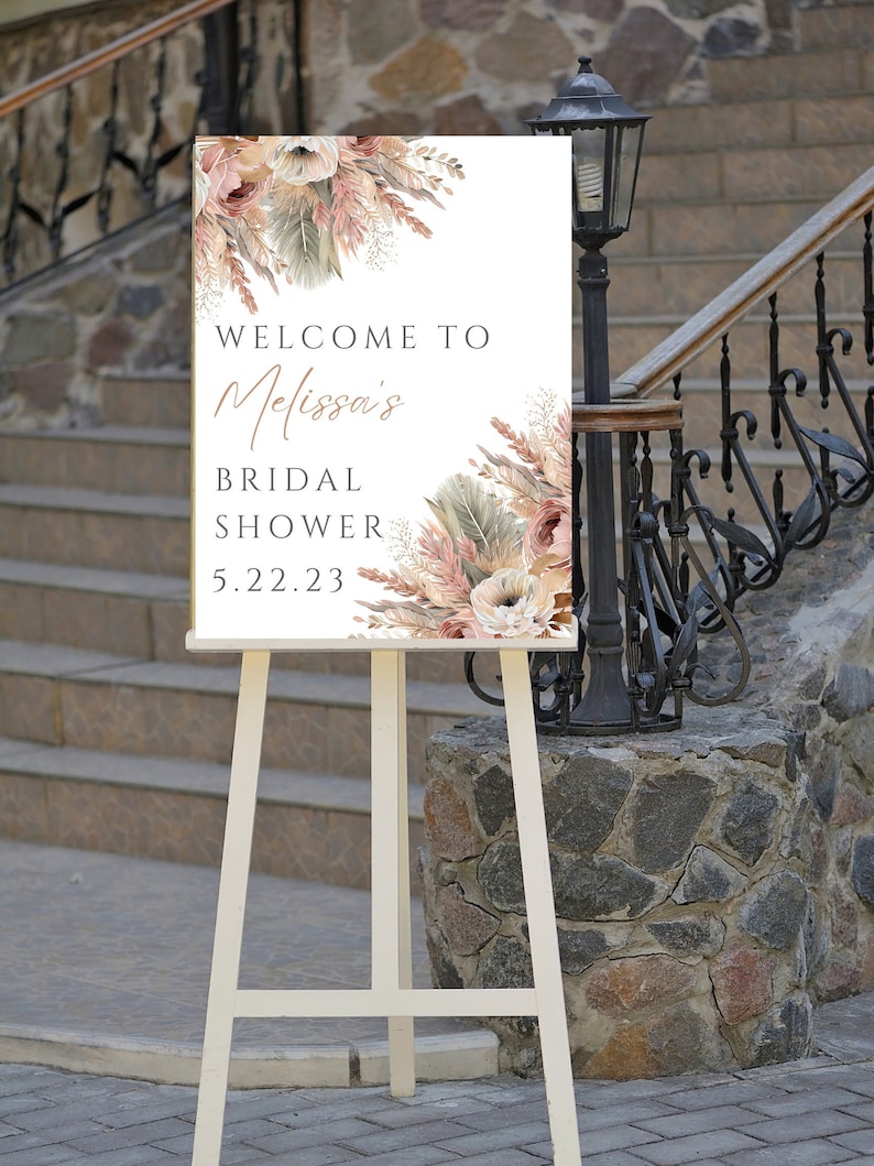 Editable Bridal Shower Welcome Sign, Pampas, Boho Floral, Entrance Sign ...