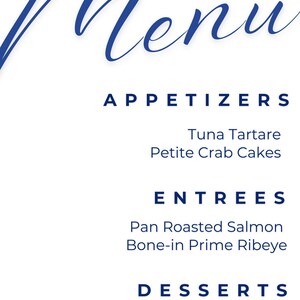 Editable Menu Card Template, Blue and Yellow Menu Cards, Floral, Dinner ...