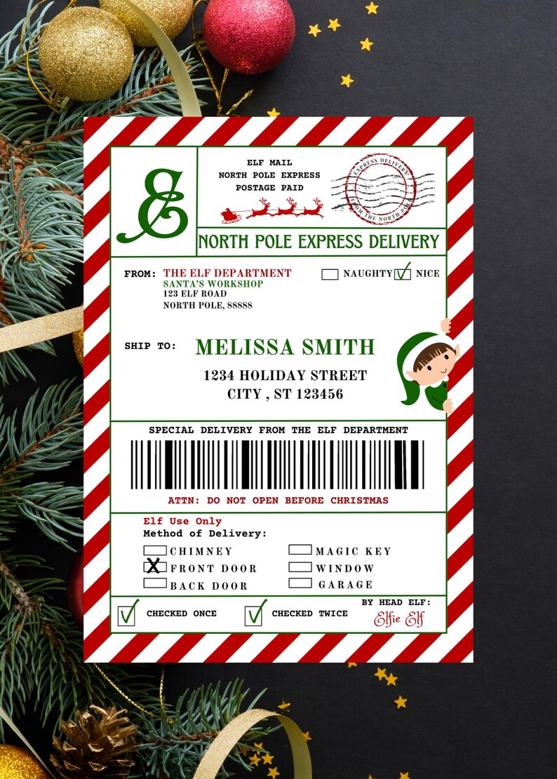 Editable Santa Shipping Label Elf Mail, North Pole Express Label ...
