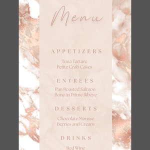 Editable White and Rose Gold Menu Card Template, Marble Design, Luxury ...