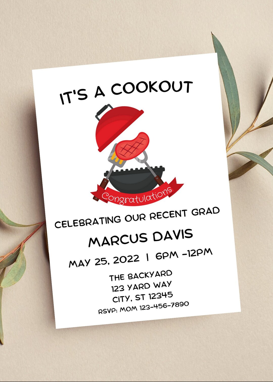 Graduation Cookout Invitation, BBQ Invitation, Backyard Party Grad ...