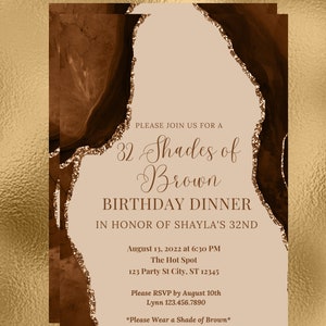 Editable Shades of Brown Birthday Dinner Invitation, Nude, Shades of ...