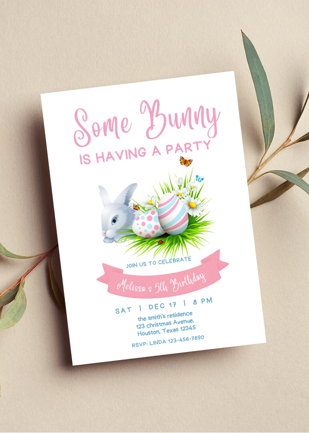 Editable Bunny Birthday Invitation, Some Bunny is Having a Party ...