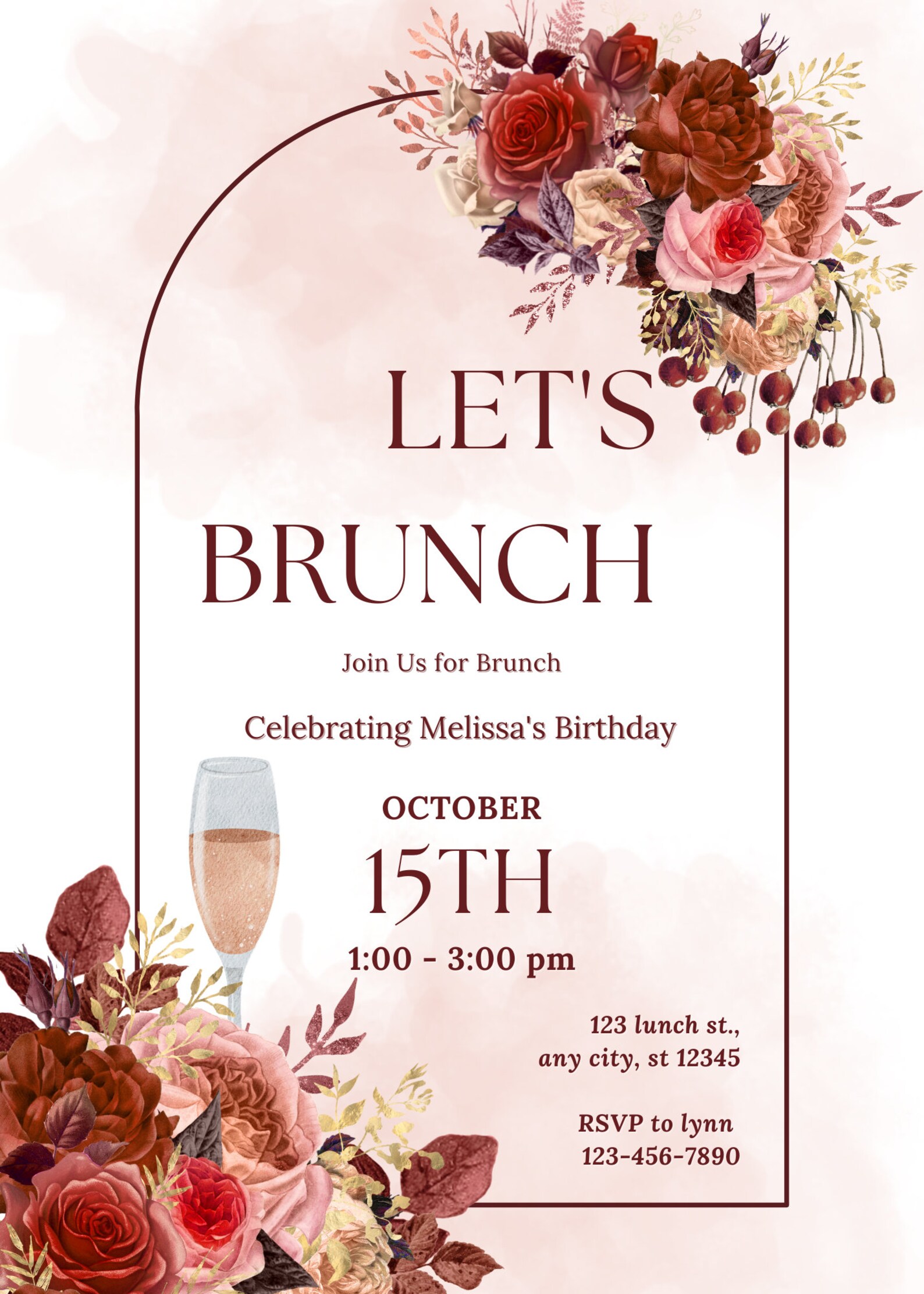 Editable Let's Brunch Invitation Autumn Flower Birthday - Etsy