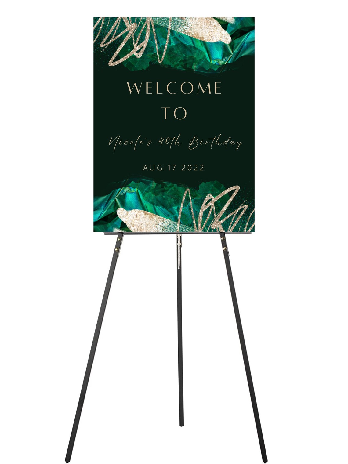 Editable Green and Gold Birthday Welcome Sign Watercolor - Etsy