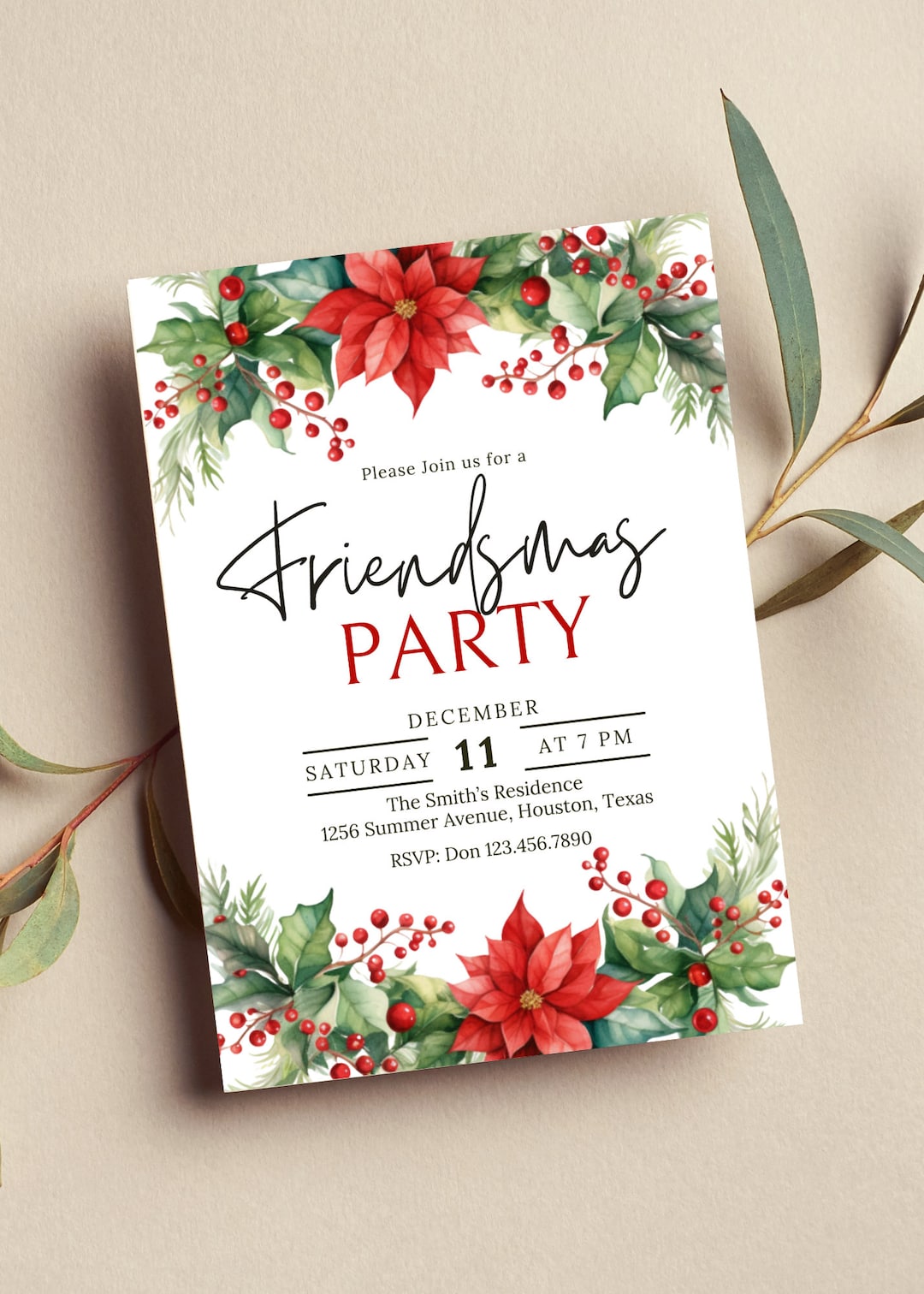 Editable Friendsmas Party Invitation, Christmas Party Invitation ...