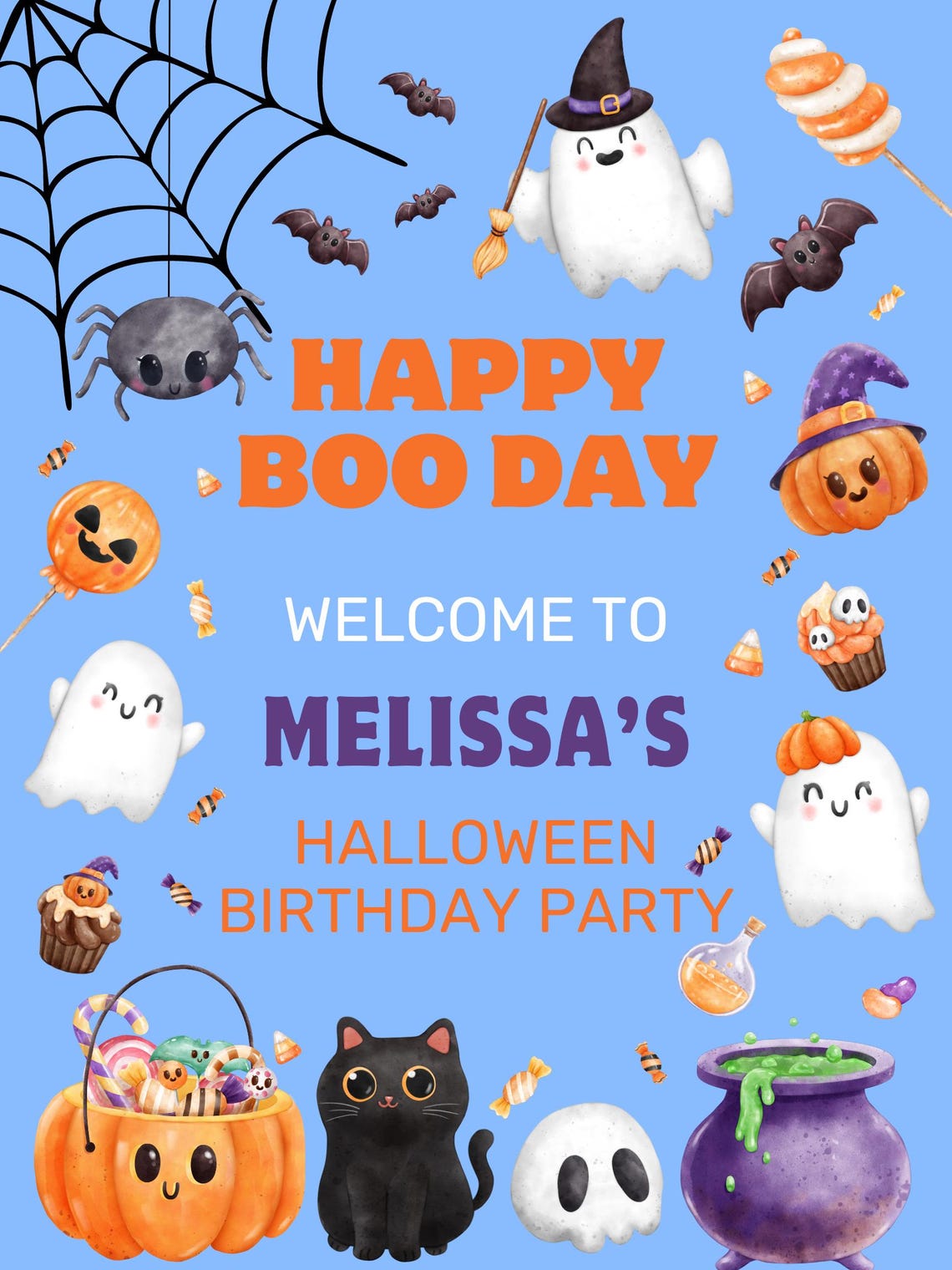 Editable Happy Boo Day Welcome Sign, Blue Halloween Welcome Sign ...