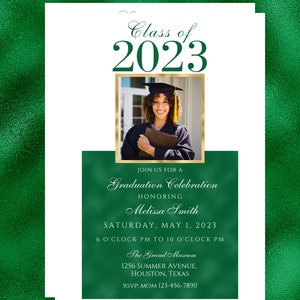 Editable Graduation Invitation 2025 With Photo, Green Graduation ...