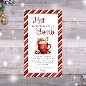 Printable Hot Chocolate Bomb Tag, Christmas Hot Cocoa Bomb Tag, Holiday ...