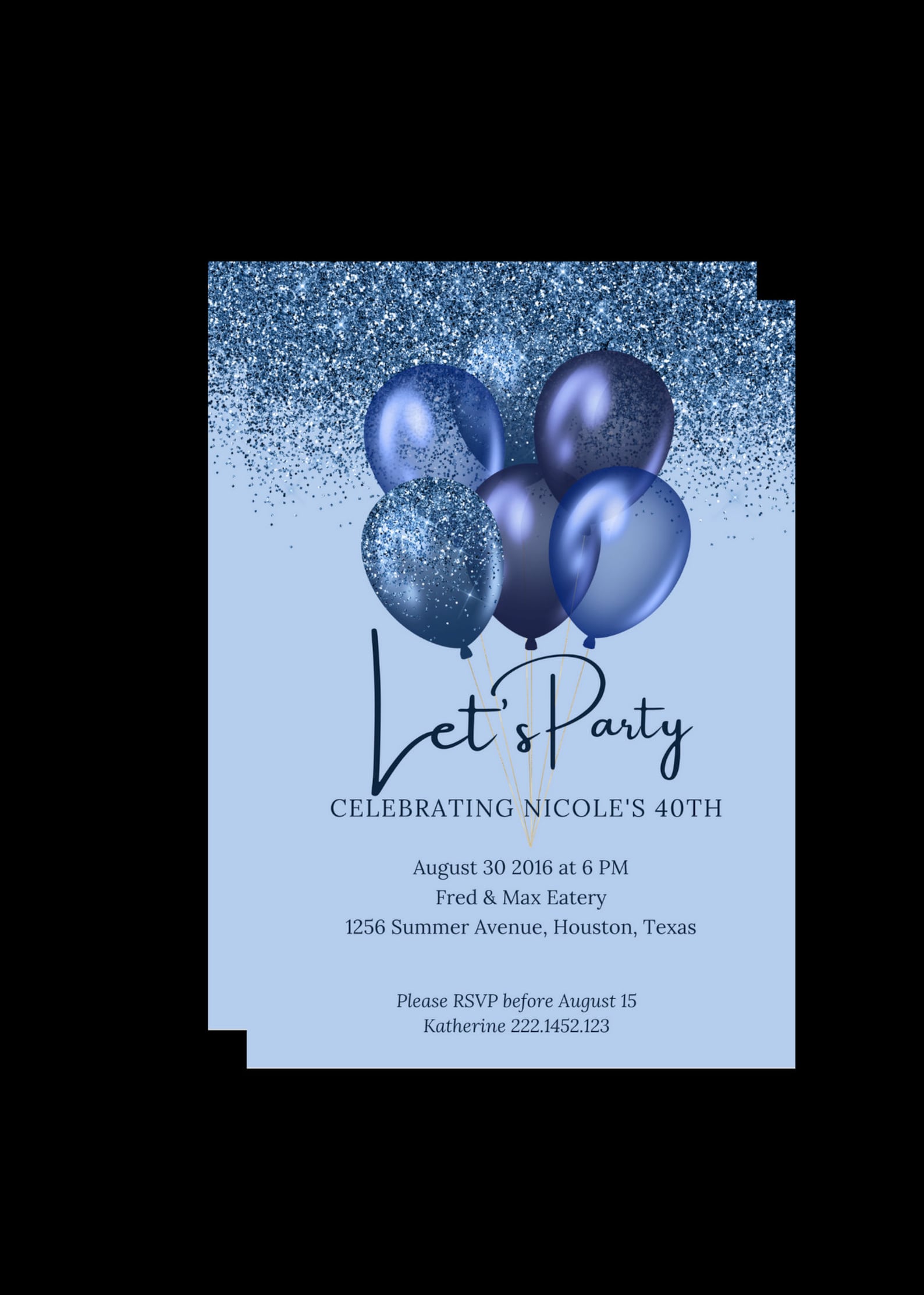 Editable Blue Birthday Invitation Let's Party Blue - Etsy