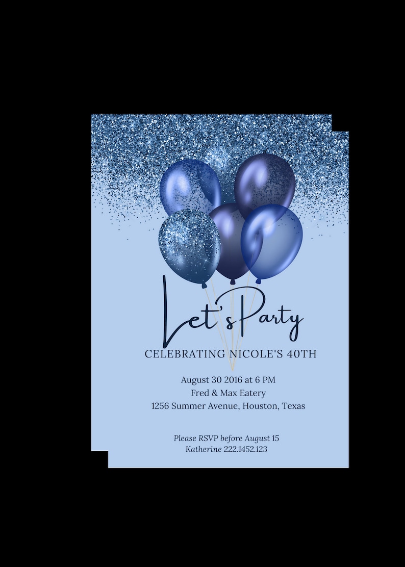 Editable Blue Birthday Invitation Let's Party Blue - Etsy