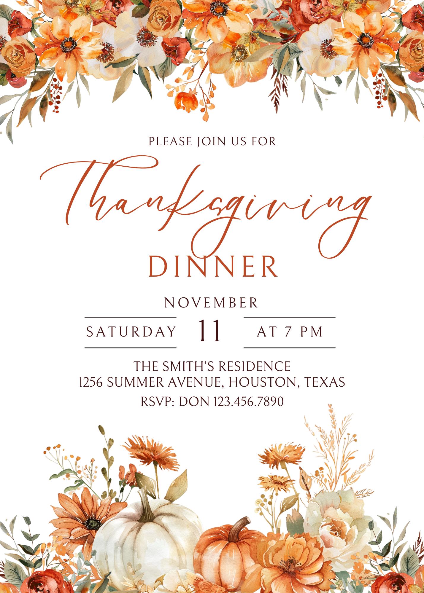 Editable Thanksgiving Dinner Invitation Printable or Digital Invitation ...