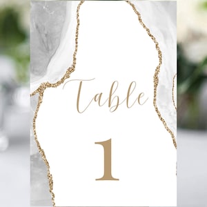 Printable Table Numbers, White and Gold Table Numbers Template, Wedding ...